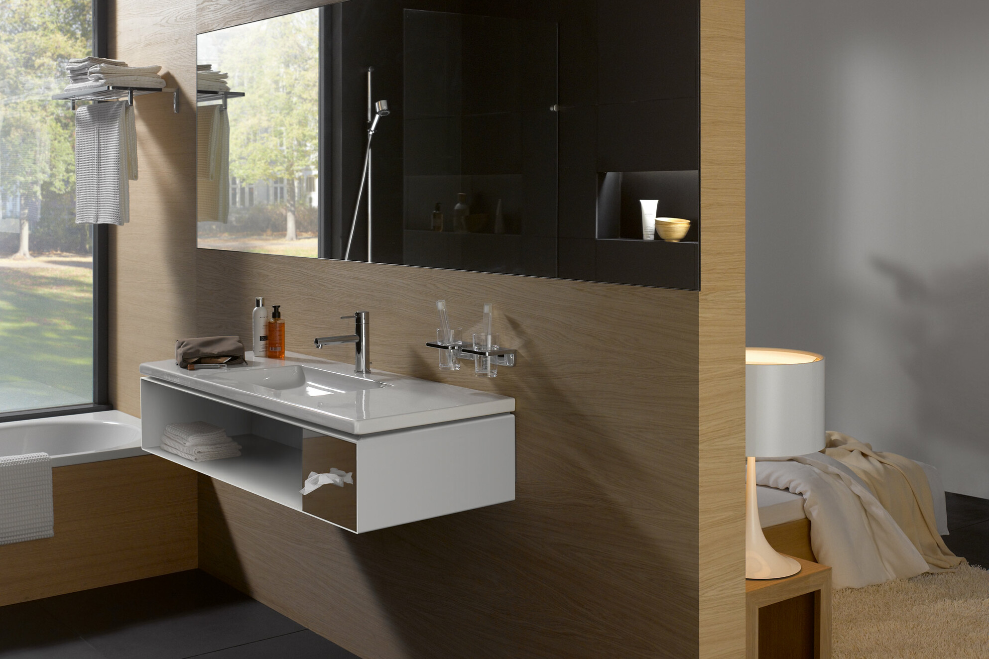 Living square vanity unit for hotel with tissue box by Laufen | STYLEPARK
